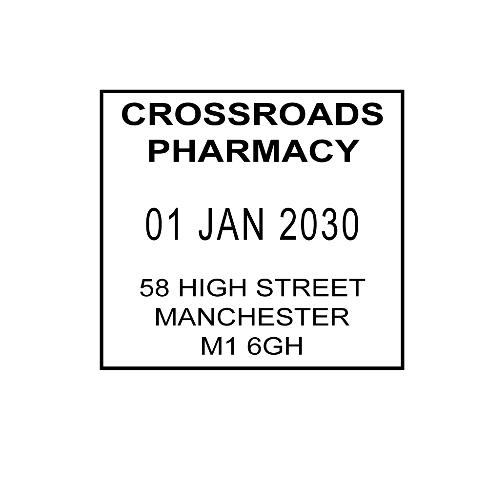 Pharmacy Date Stamp (Self-inking - Plastic Cased) 39 x 39mm - Stamps Direct