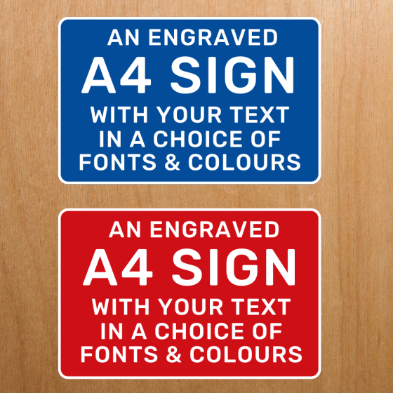 Customised Engraved Plastic Sign - 297 x 210mm (A4) - Stamps Direct Ltd